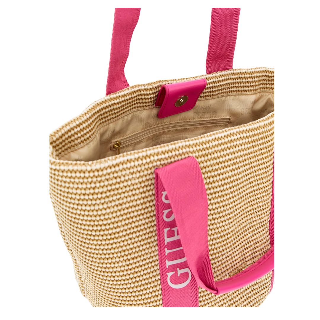 Guess - Pink Logo Straw Bag – Village Kids